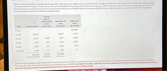 Solved Kubby Company specializes in leasing Large storage | Chegg.com