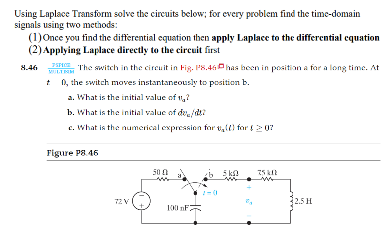 Using Laplace Transform solve the circuits below; for | Chegg.com