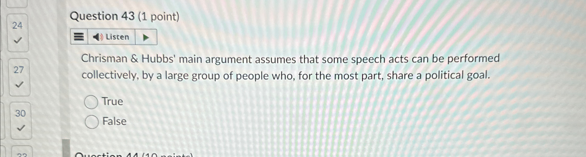 Solved Question 43 (1 ﻿point)24Chrisman & Hubbs' main | Chegg.com