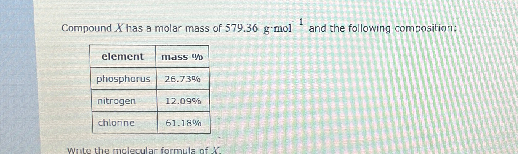 Compound x ﻿has a molar mass of 579.36g*mol-1 ﻿and | Chegg.com