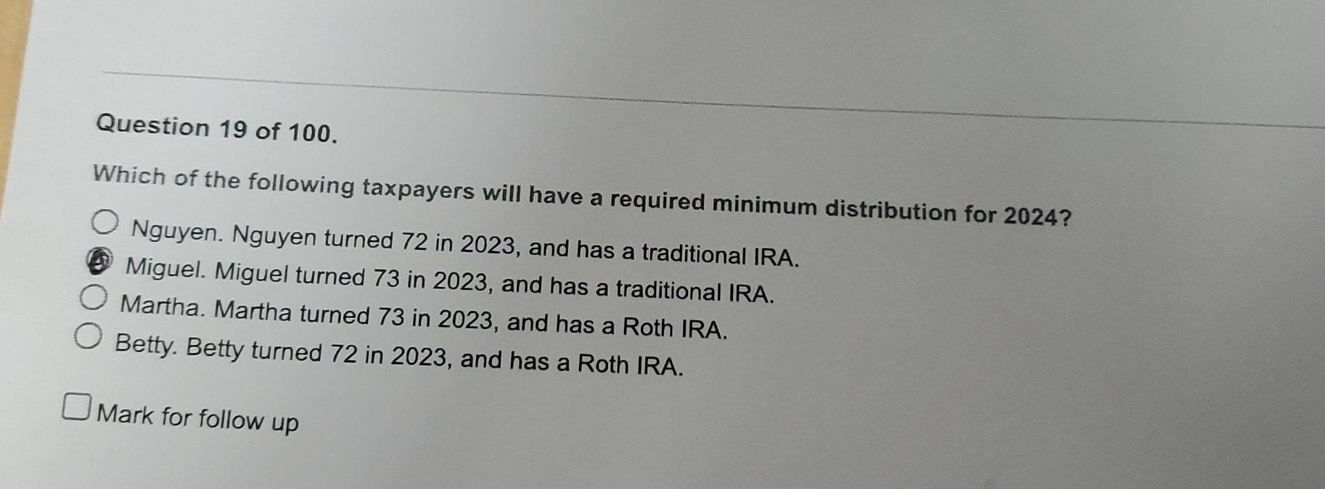 Solved Question 19 ﻿of 100.Which of the following taxpayers | Chegg.com