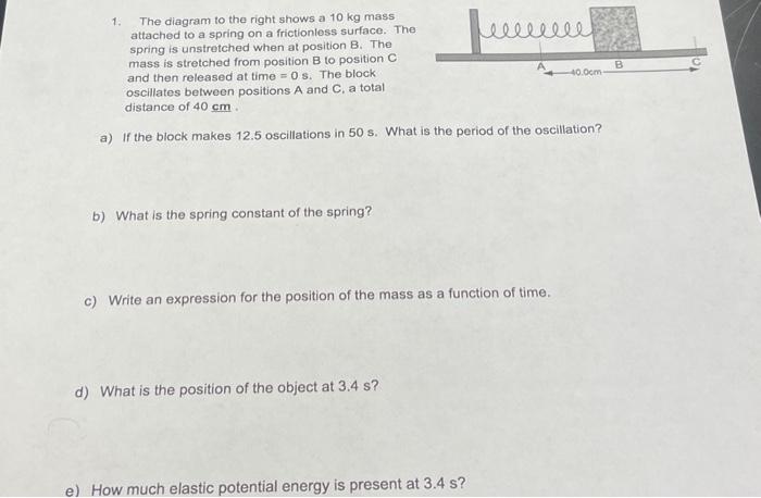 Solved 1. The diagram to the right shows a 10 kg mass | Chegg.com