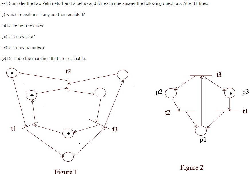 Solved e-f. ﻿Consider the two Petri nets 1 ﻿and 2 ﻿below and | Chegg.com