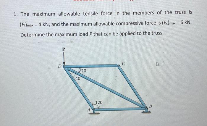 [Solved]: 1. The maximum allowable tensile force in the mem
