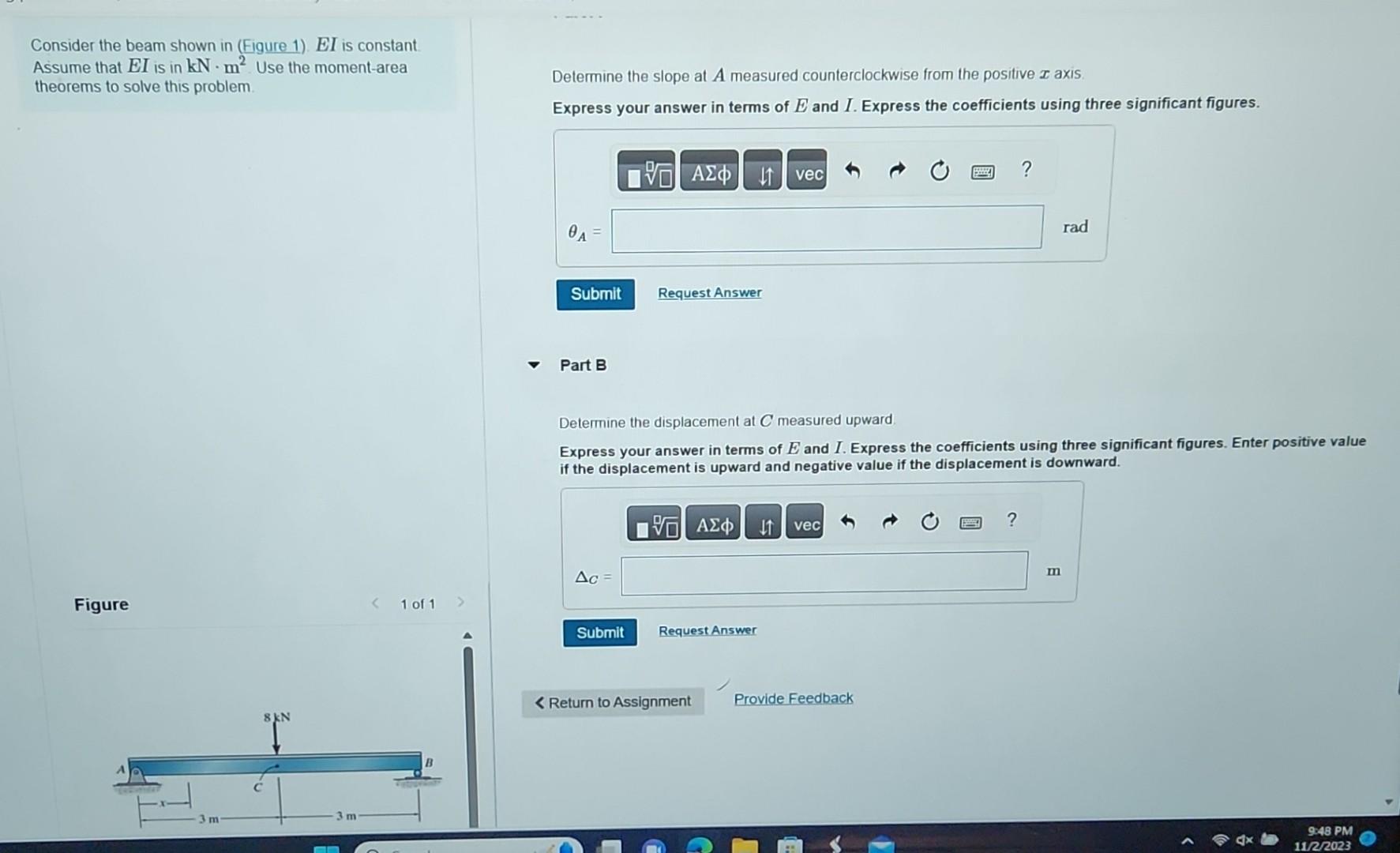 Consider the beam shown in (Figure 1) EI is constant | Chegg.com