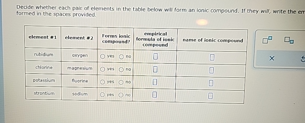 Solved Decide whether each pair of elements in the table | Chegg.com