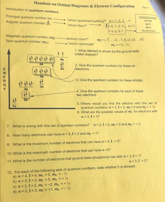Solved Page darn Handout on Orbital Diagrams & Electron | Chegg.com