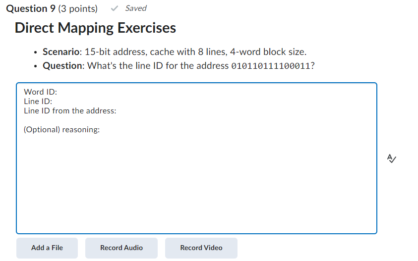 Solved Question 9 (3 ﻿points)Direct Mapping | Chegg.com