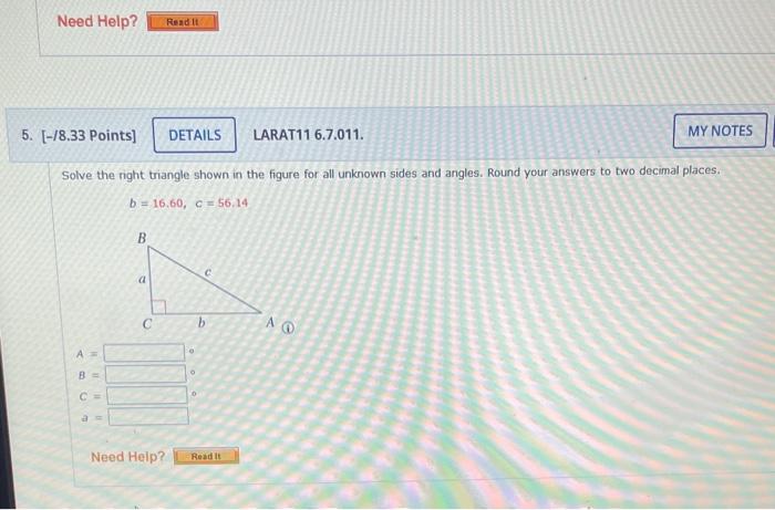 Solved Solve the right triangle shown in the figure for all | Chegg.com