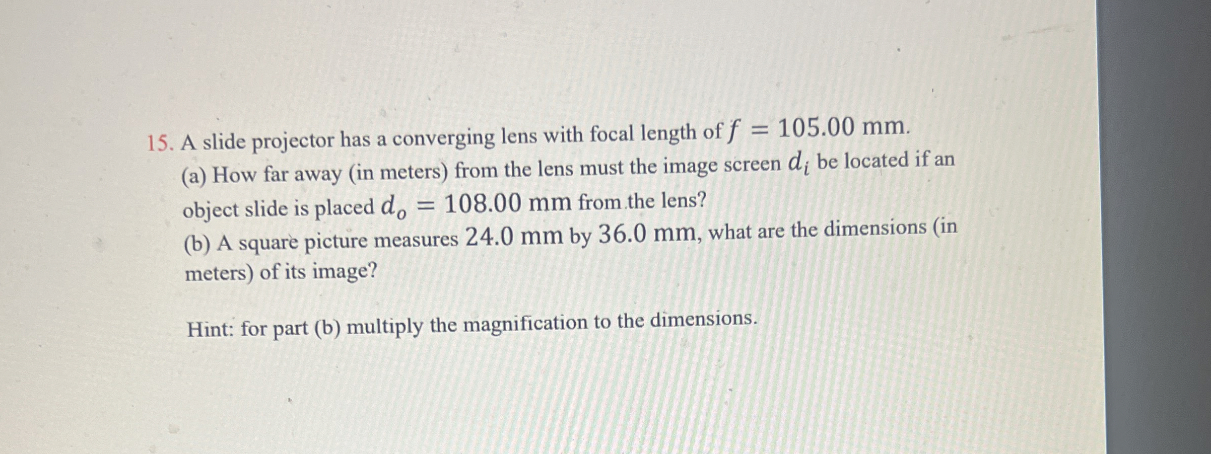 Solved A slide projector has a converging lens with focal | Chegg.com