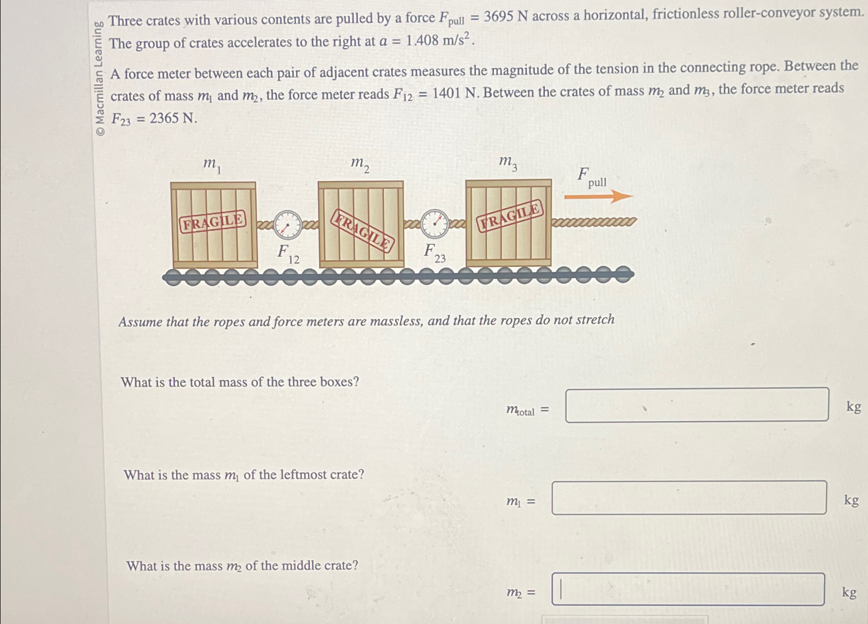 Solved Three crates with various contents are pulled by a | Chegg.com
