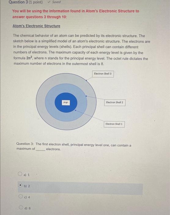 Solved Atomic Structure Assignment Question 1 (2 points) | Chegg.com