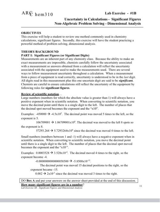 Solved ARE hem 310 Lab Exercise - \#1B Uncertainty in | Chegg.com