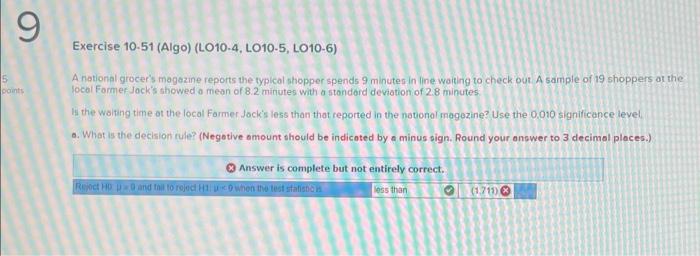 [Solved]: Exercise 10.51 (Algo) (LO10.4, LO10.5, LO10-6) A