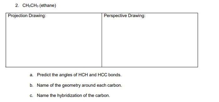 Solved 2. CH3CH3 (ethane) Projection Drawing: Perspective | Chegg.com