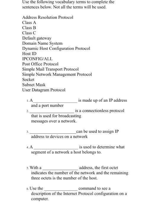 Solved Use the following vocabulary terms to complete the | Chegg.com