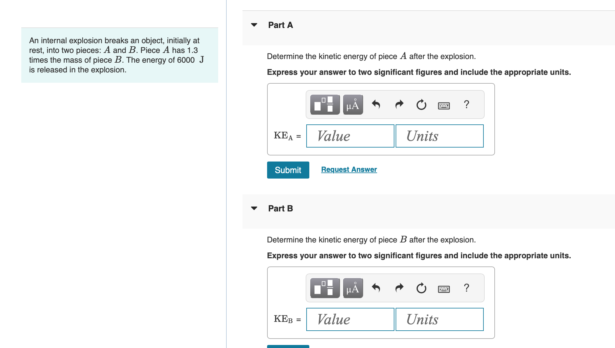 Solved Part AAn internal explosion breaks an object, | Chegg.com