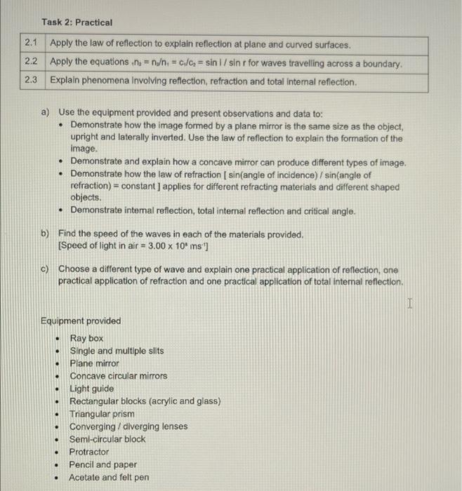 Task 2: Practical 2.1 Apply the law of reflection to | Chegg.com