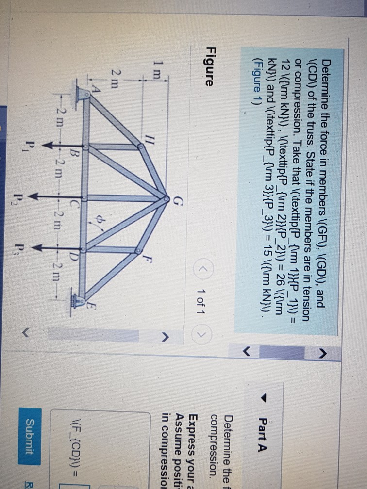 Solved p1=12 p2=26 p3=15 DETERMINE force of GF . GD . CD | Chegg.com
