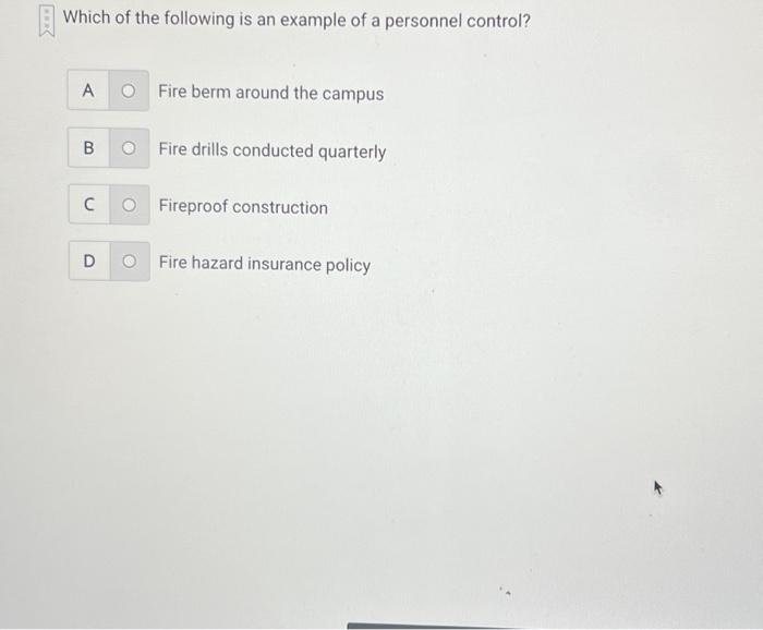 Solved Which of the following is an example of a personnel | Chegg.com
