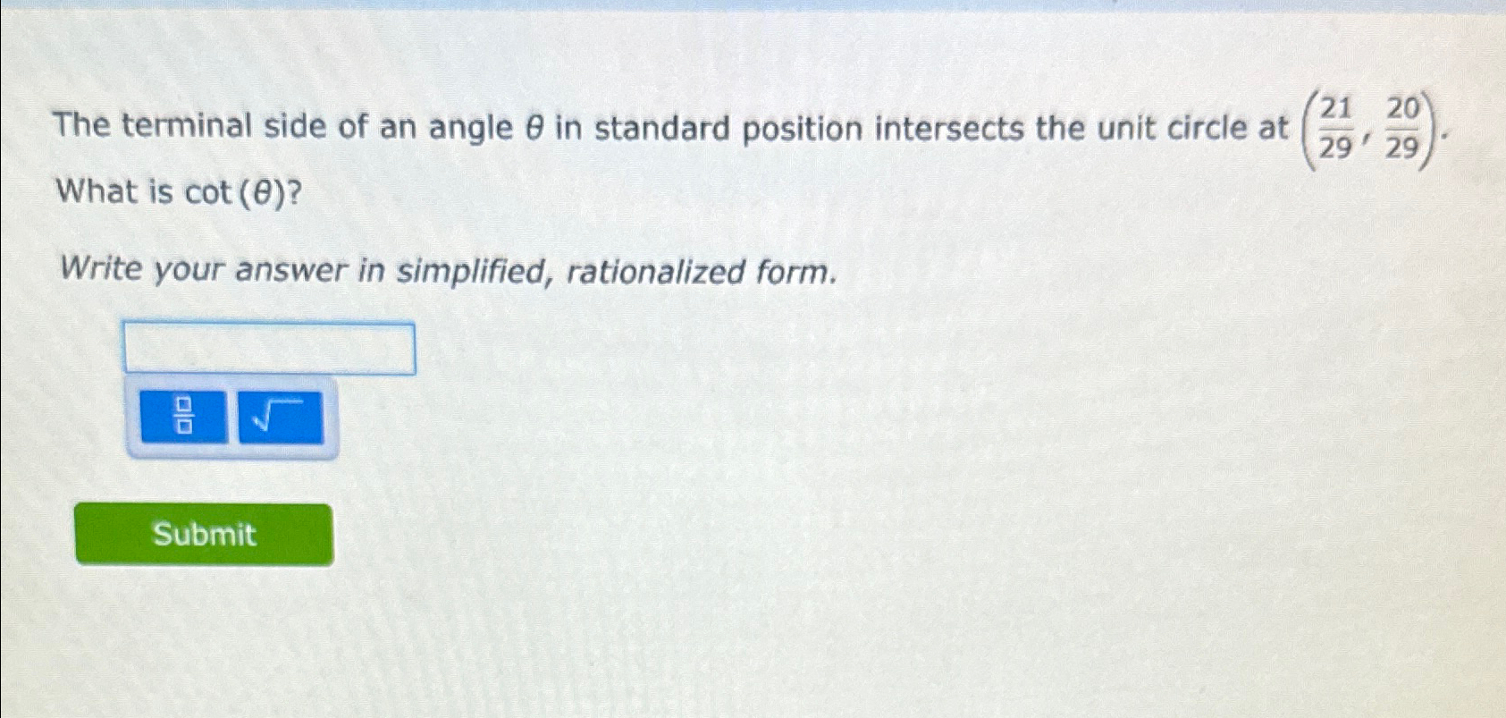 Solved The terminal side of an angle θ ﻿in standard position | Chegg.com
