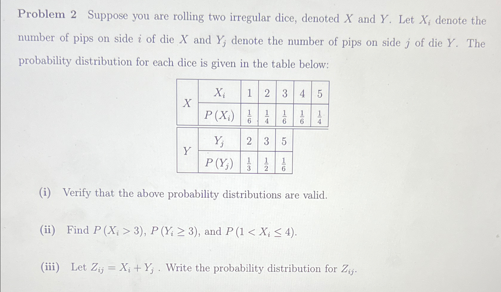 Solved Problem 2 ﻿Suppose you are rolling two irregular | Chegg.com