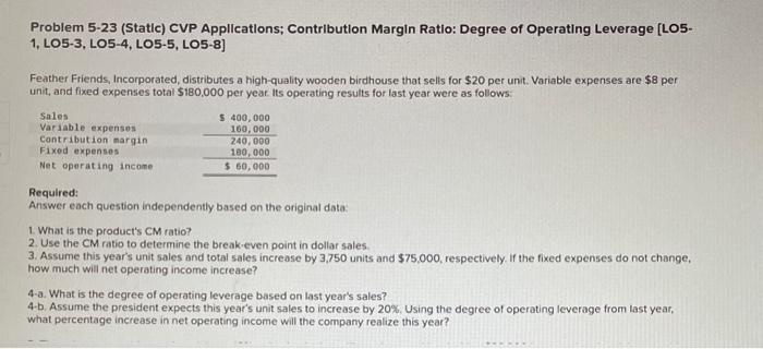 Solved Problem 5-23 (Static) CVP Applications; Contribution | Chegg.com