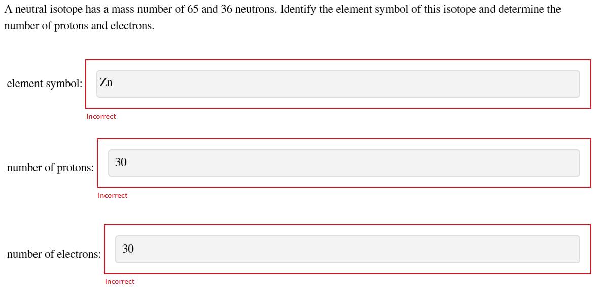 Solved A neutral isotope has a mass number of 65 ﻿and 36 | Chegg.com