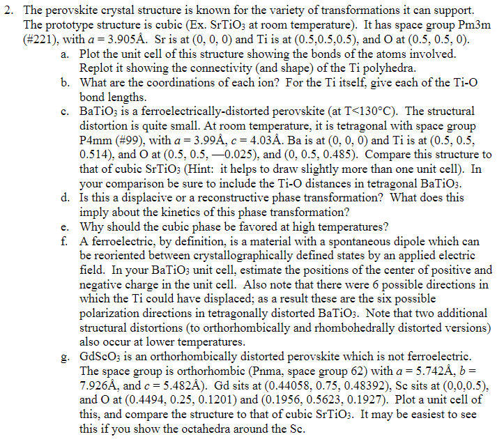 Solved The perovskite crystal structure is known for the | Chegg.com