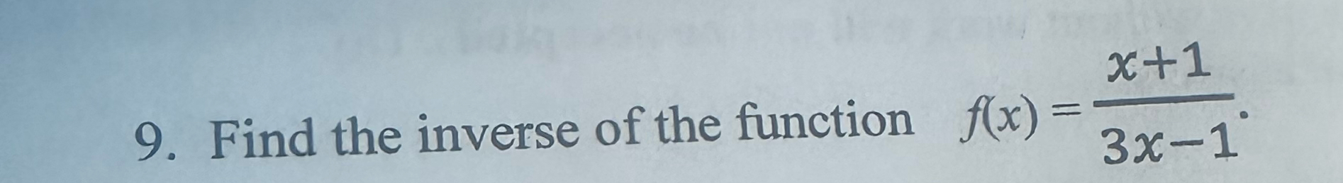 Solved Find the inverse of the function f(x)=x+13x-1. | Chegg.com