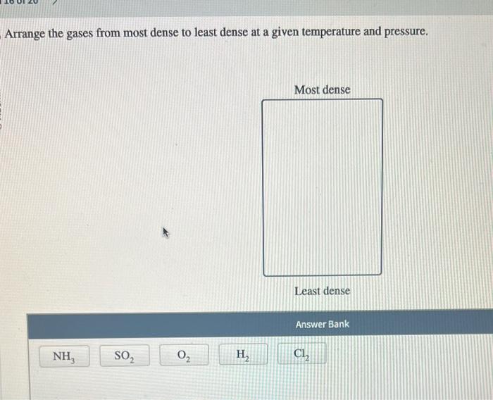 Solved Arrange the gases from most dense to least dense at a | Chegg.com