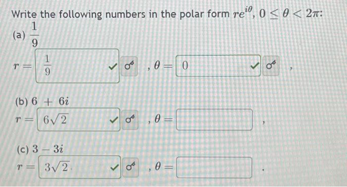 Solved Write the following numbers in the polar form | Chegg.com