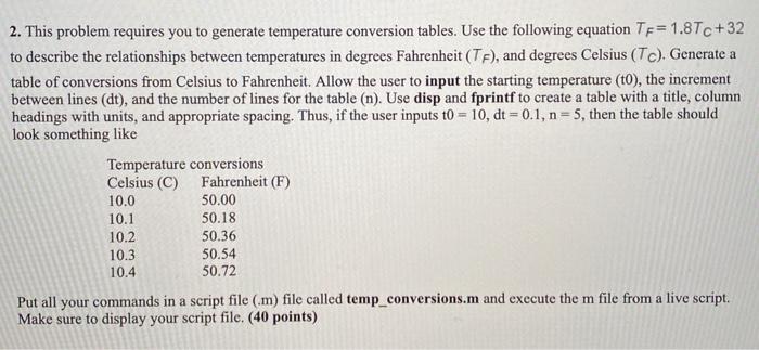 Solved 2. This problem requires you to generate temperature | Chegg.com