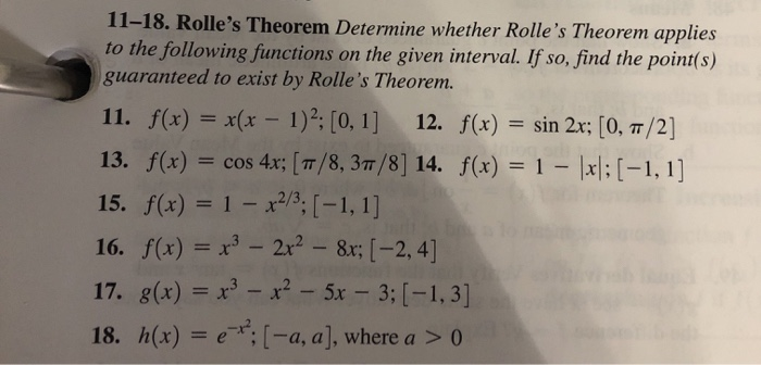 Solved 11-18. Rolle's Theorem Determine whether Rolle's | Chegg.com
