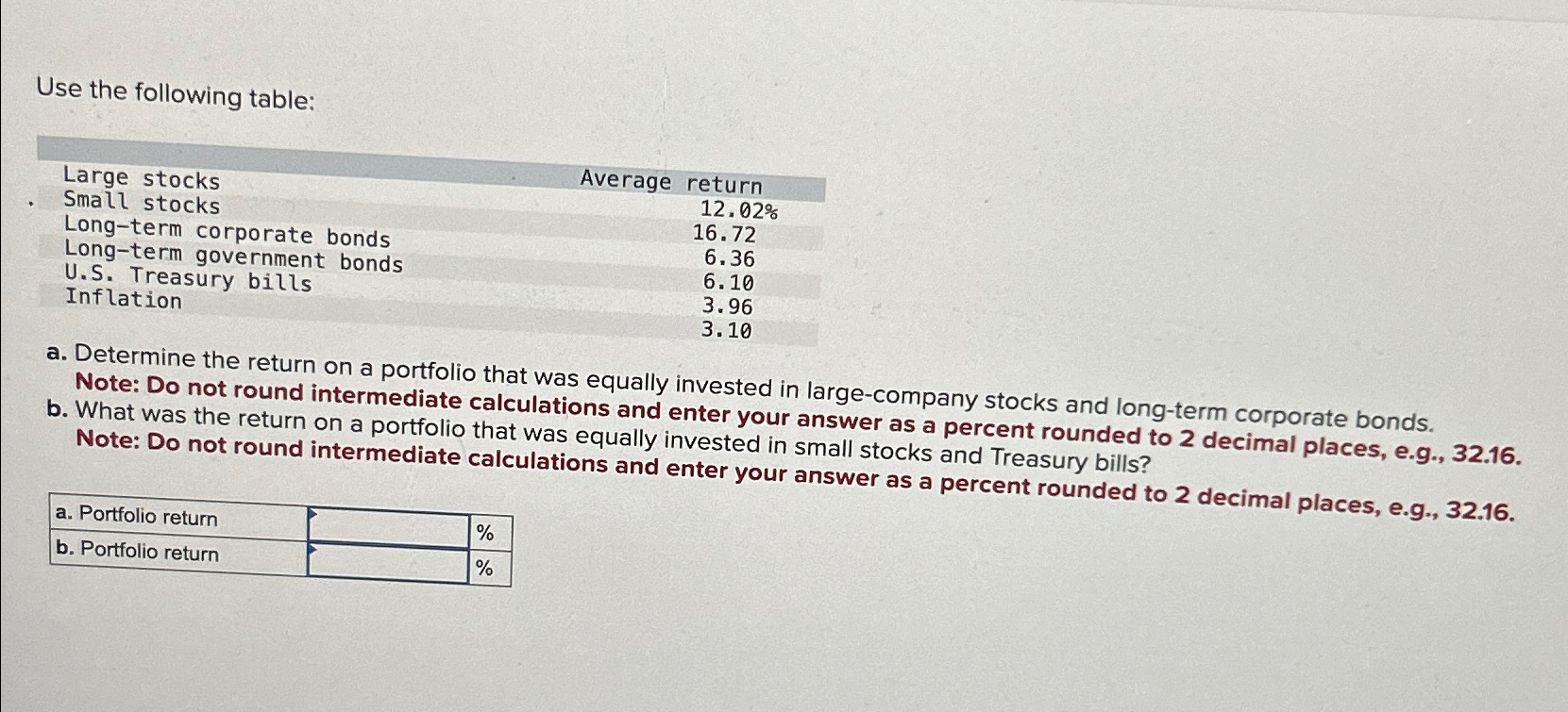 Solved Use the following table:\table[[Large stocks,Average | Chegg.com