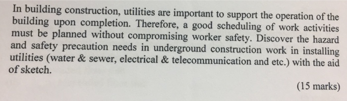 Solved In building construction, utilities are important to | Chegg.com