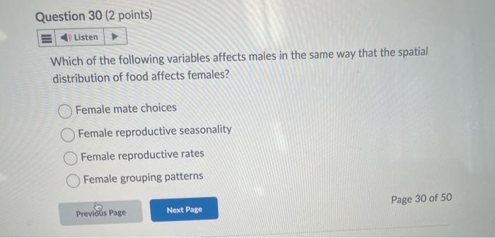 Solved Which of the following variables affects males in the | Chegg.com