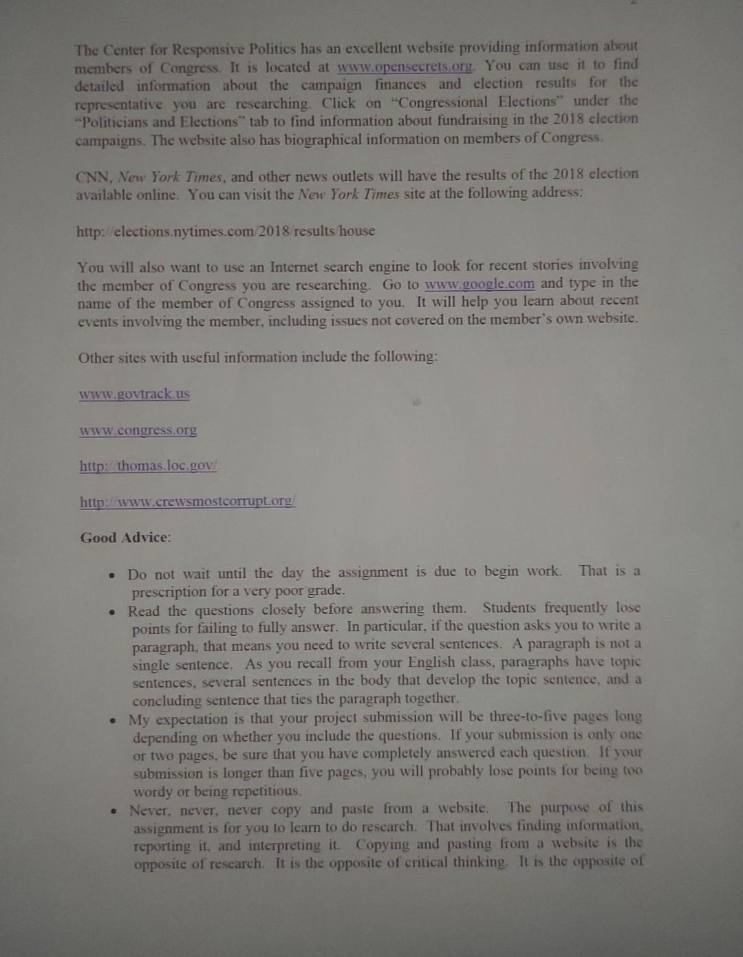 Profile of a Member of Congress Text Reference: | Chegg.com