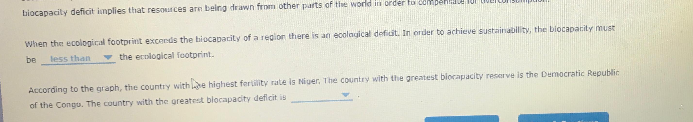 Solved biocapacity deficit implies that resources are being | Chegg.com