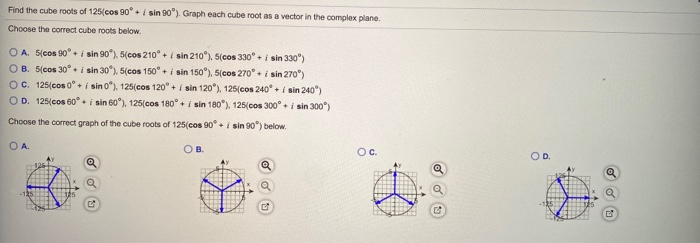 Solved Find the cube roots of 125cos 90° + i sin 90°). Graph | Chegg.com