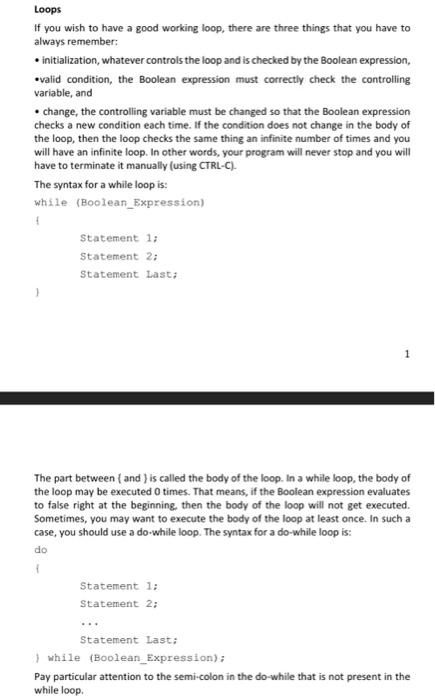 Solved Loops If you wish to have a good working loop, there | Chegg.com