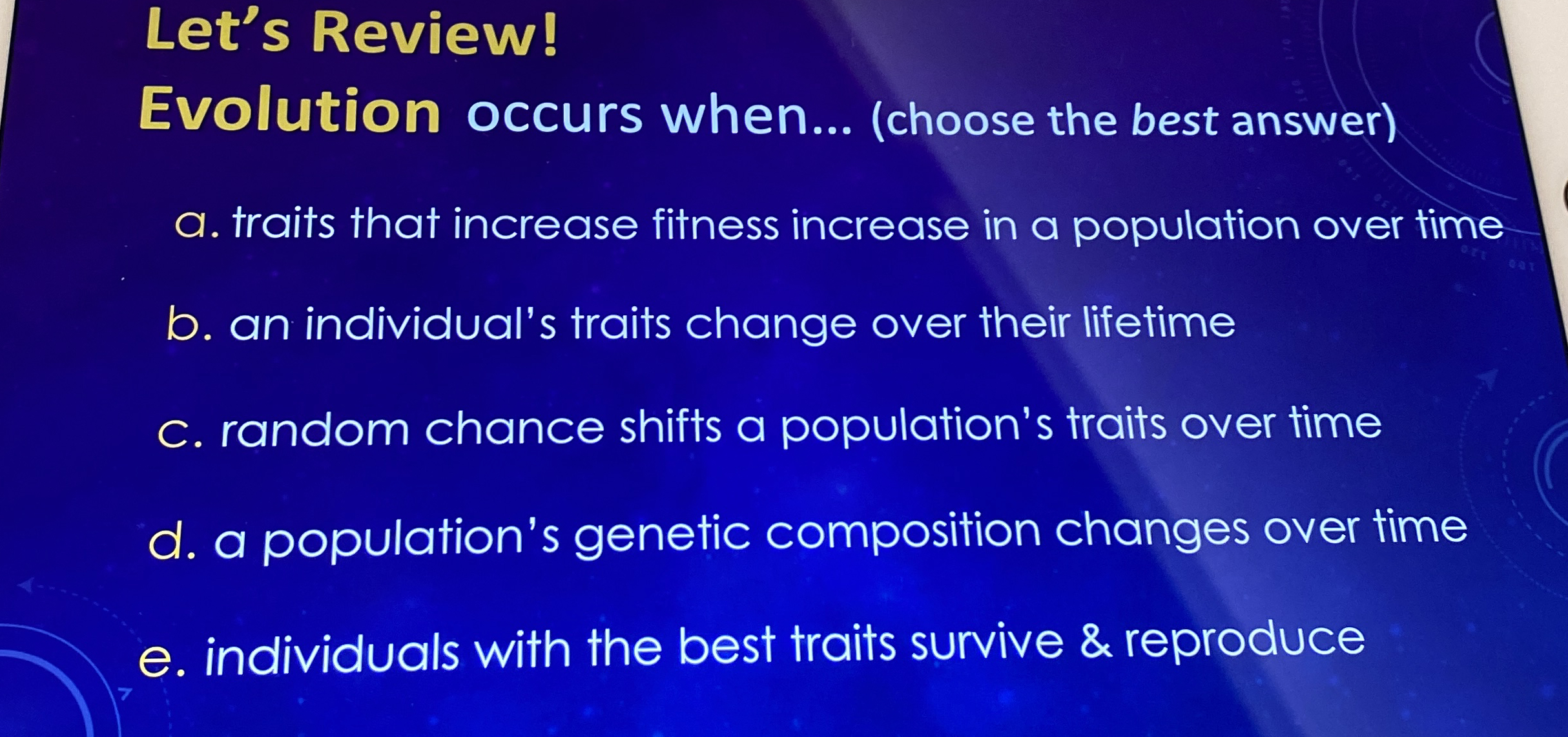 Let's Review!Evolution occurs when... (choose the | Chegg.com