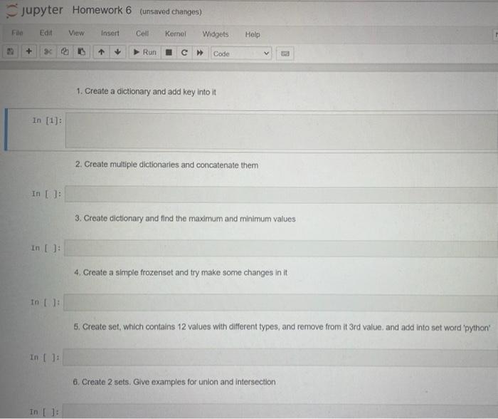 Solved Jupyter Homework 6 (unsaved changes) 1. Create a | Chegg.com