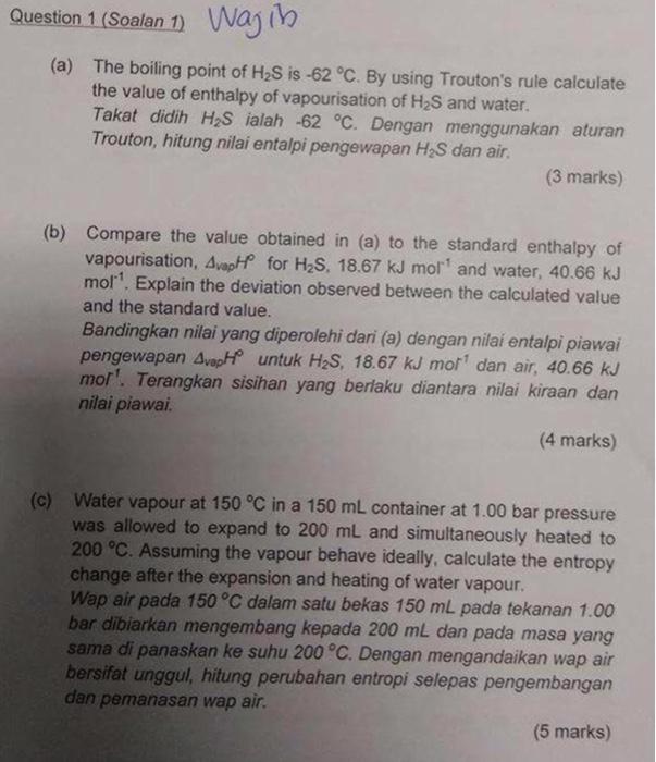 Solved (a) The boiling point of H2 S is −62∘C. By using | Chegg.com