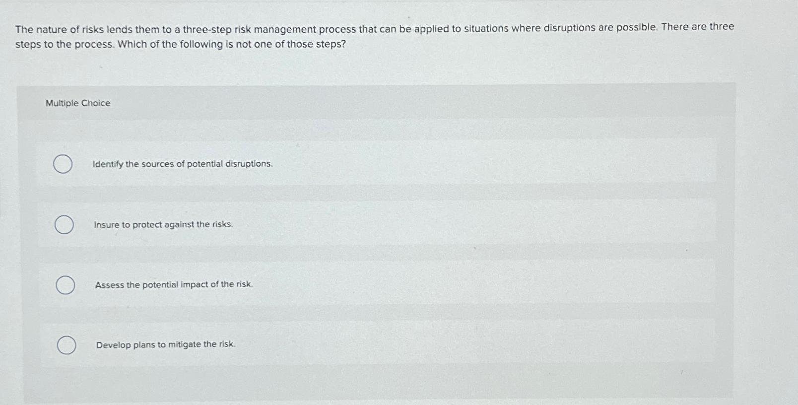 Solved The nature of risks lends them to a three-step risk | Chegg.com