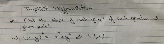 Solved Implicit Differentiation find the slope of each graph | Chegg.com