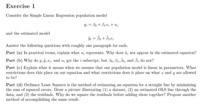 Solved Exercise 1 Consider the Simple Linear Regression | Chegg.com