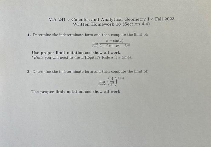 Solved MA 241∘ Calculus and Analytical Geometry I ∘ Fall | Chegg.com