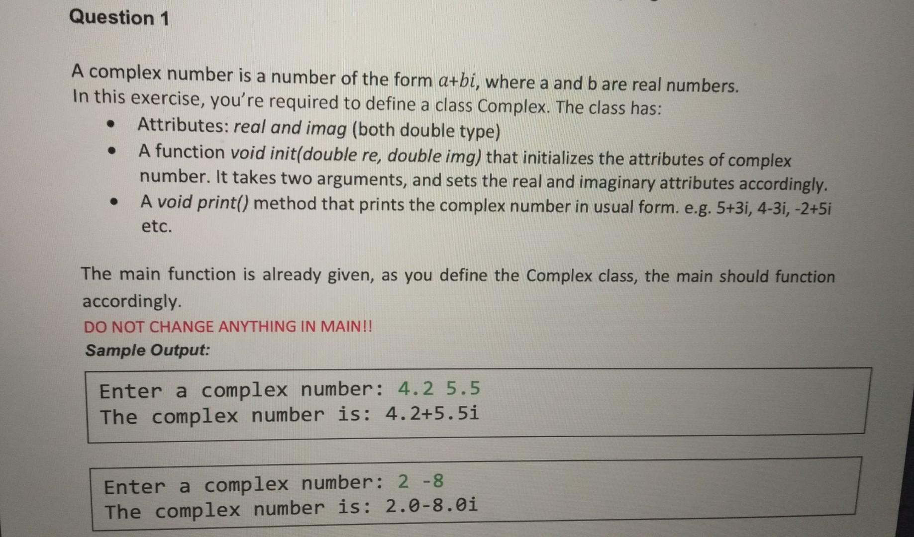 Solved A complex number is a number of the form a+bi, where | Chegg.com