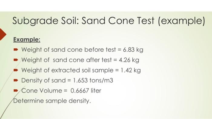 Solved Subgrade Soil: Sand Cone Test (example) Example: - | Chegg.com